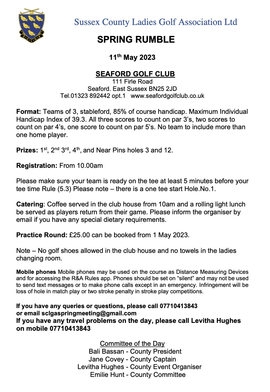 Spring Rumble - Information & Start Sheet